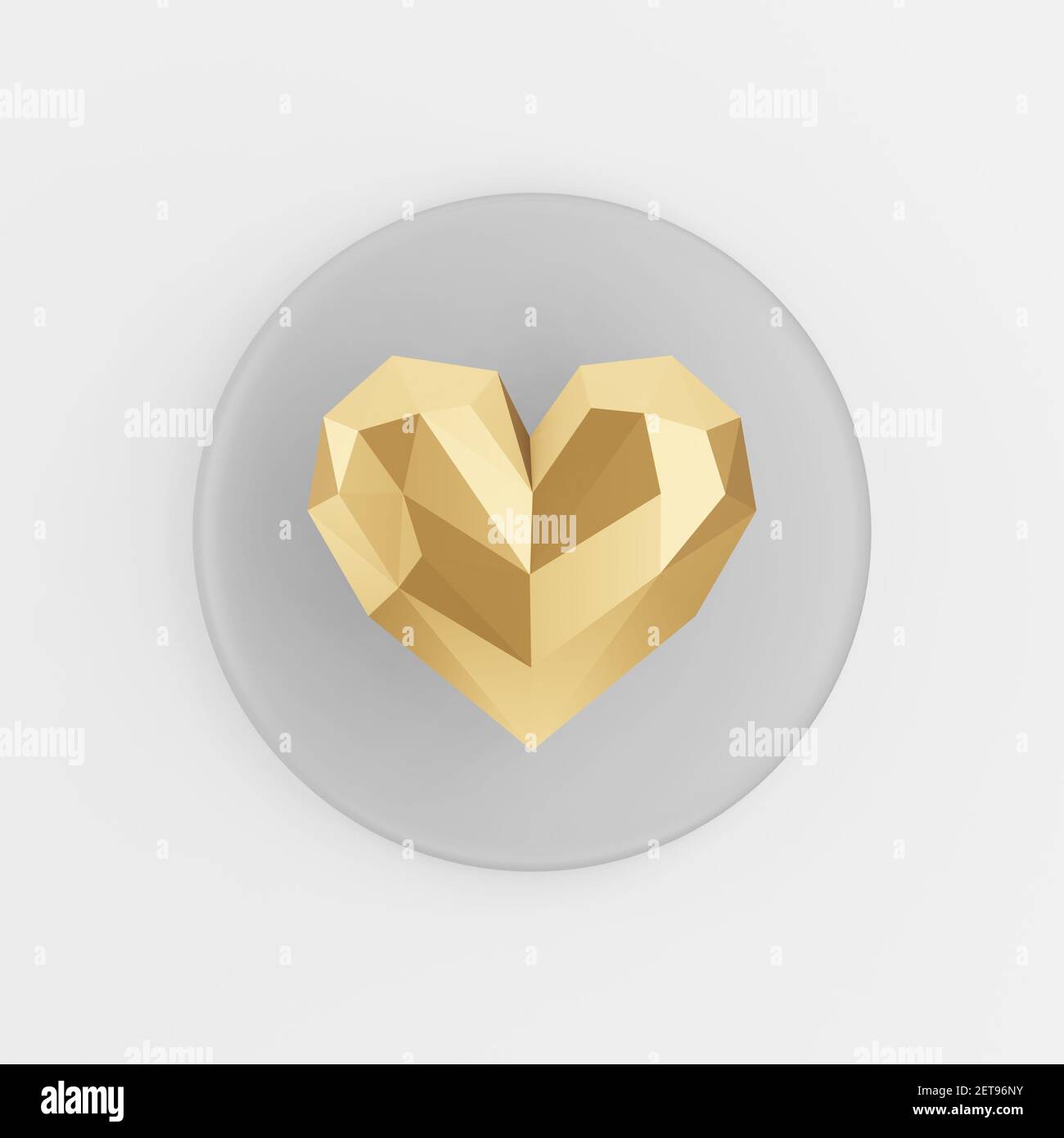 Gold low poly heart icon. 3d rendering gray round key button, interface ui ux element Stock ...