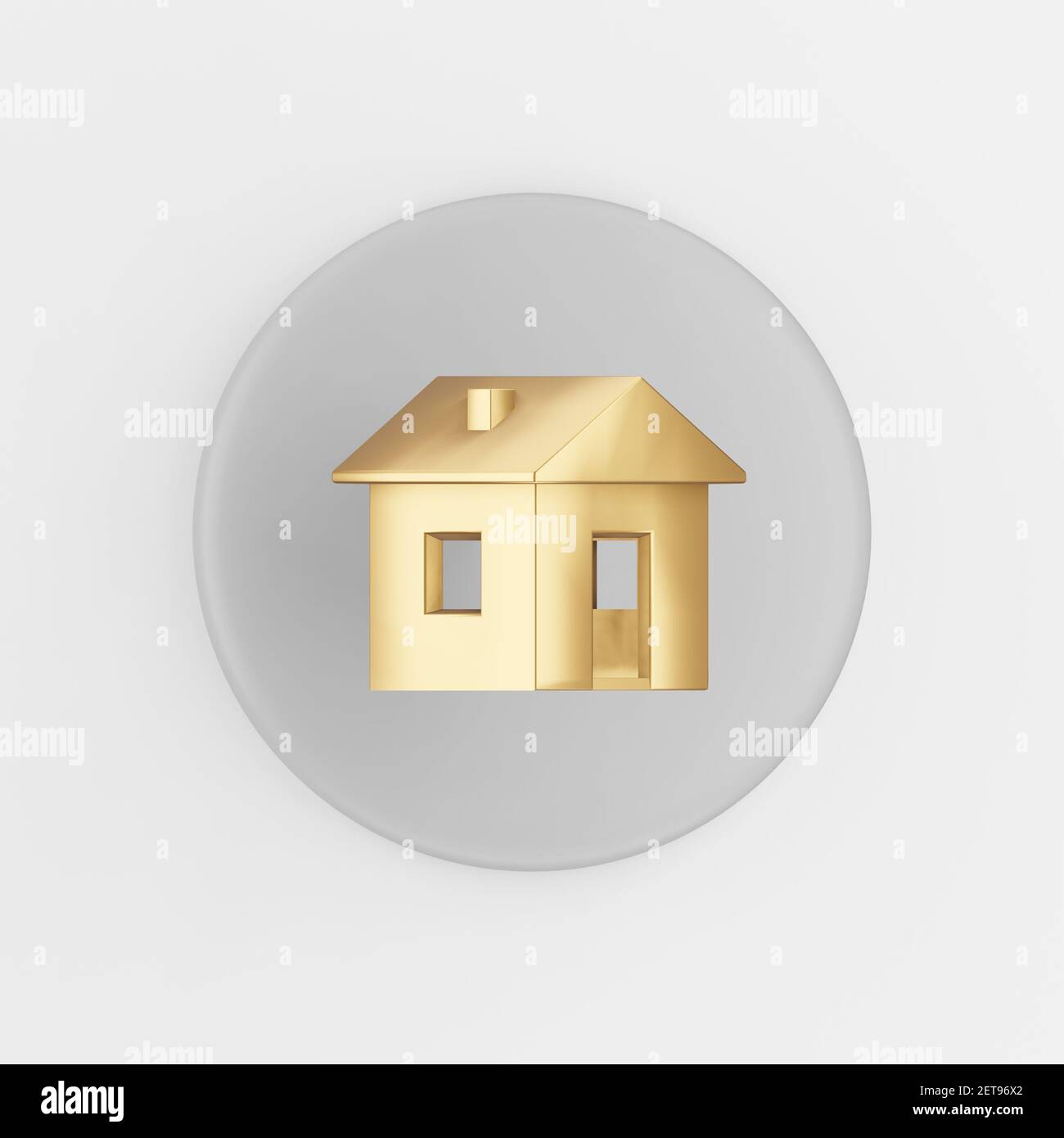 Golden house icon. 3d rendering gray round key button, interface ui ux element Stock Photo - Alamy