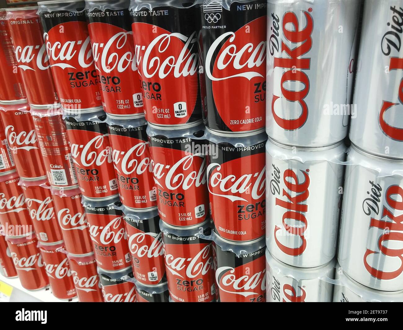 Cans of Coca-Cola and Diet Coke in a supermarket in New York on Tuesday ...