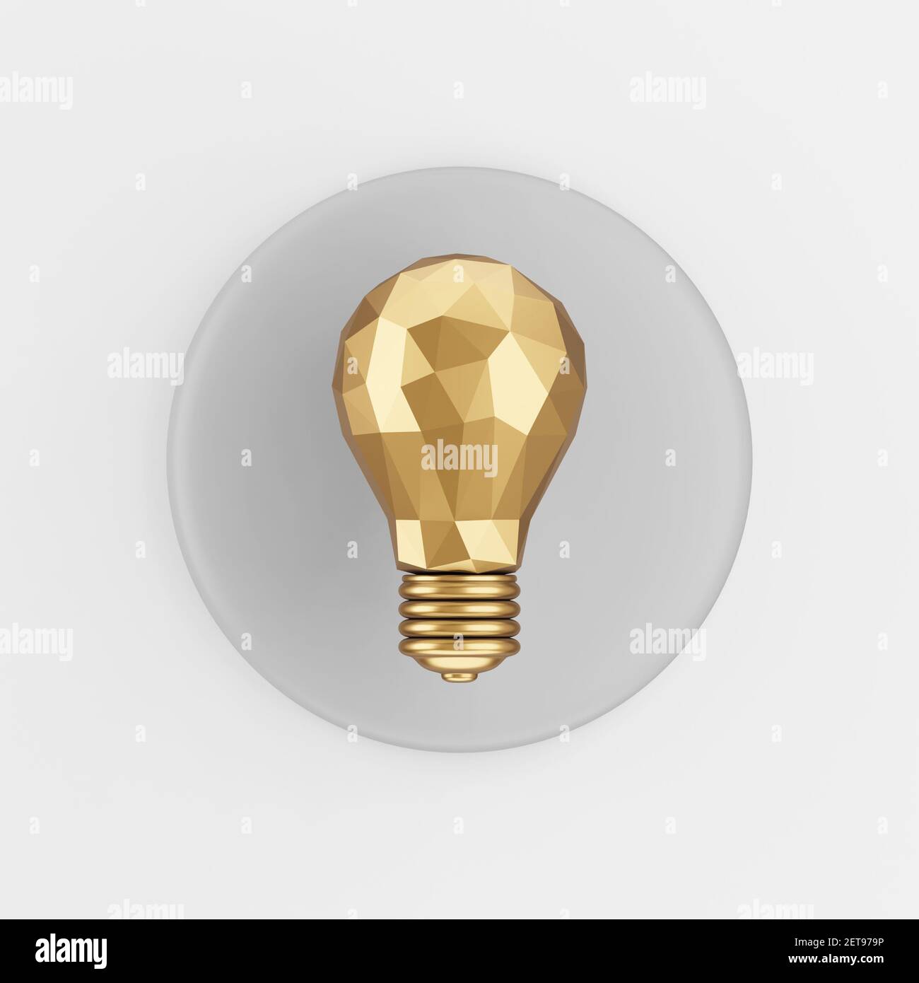 Low poly gold light bulb icon. 3d rendering gray round key button ...