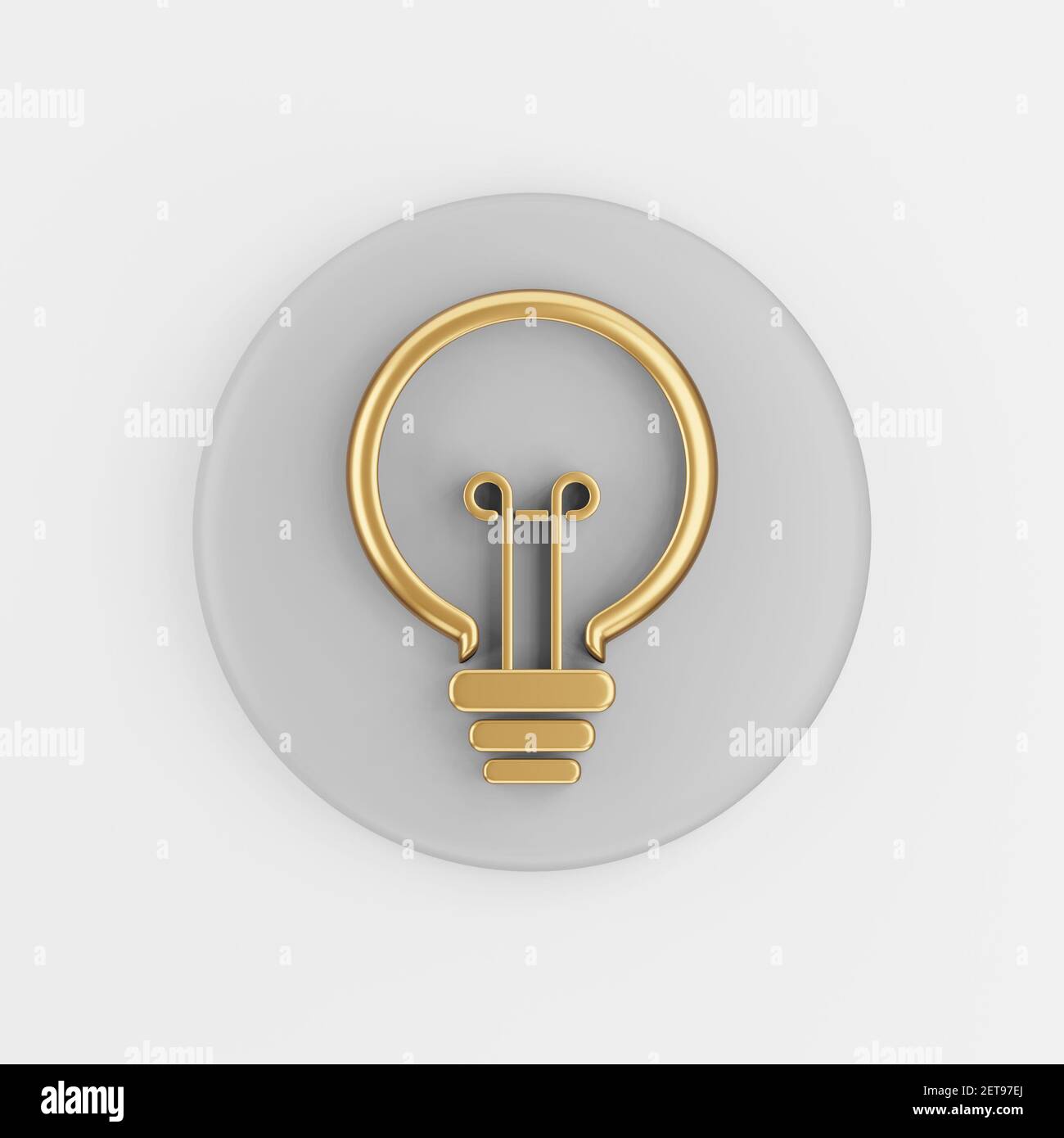 Stylized gold light bulb linear outline icon. 3d rendering gray round ...