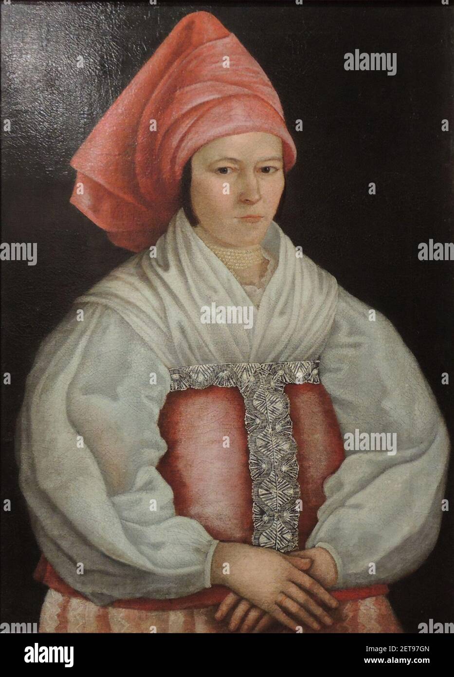 Peasant woman in red scarf by anonim (1810-20s Stock Photo - Alamy