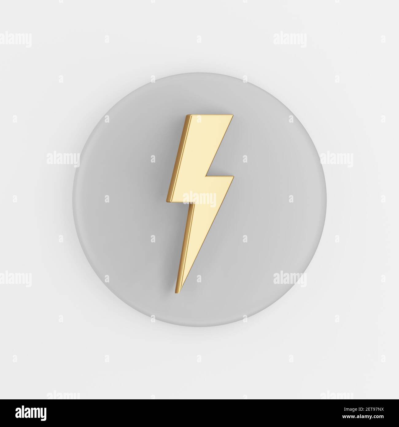Golden lightning icon. 3d rendering gray round key button, interface ui ux element Stock Photo ...