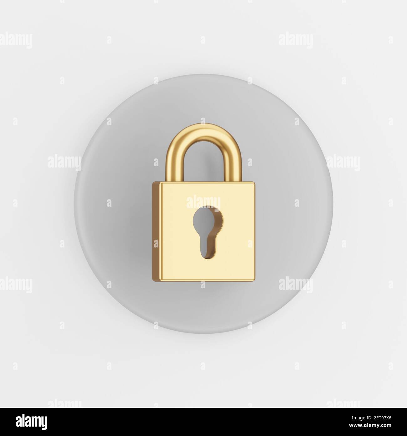 Golden closed padlock icon. 3d rendering gray round key button, interface ui ux element Stock ...