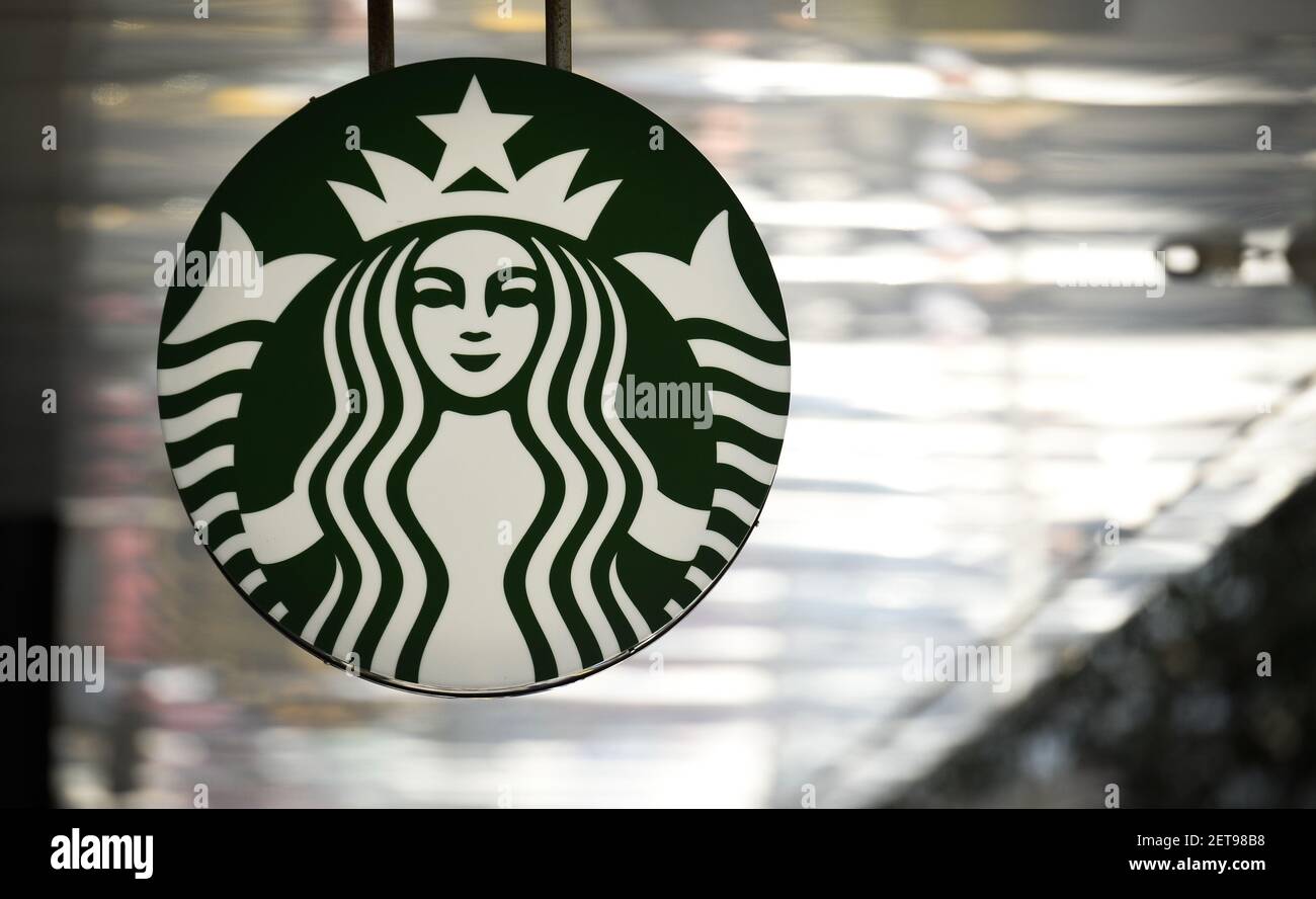 The Starbucks logo is seen in central Bucharest, Romania on October 9 ...