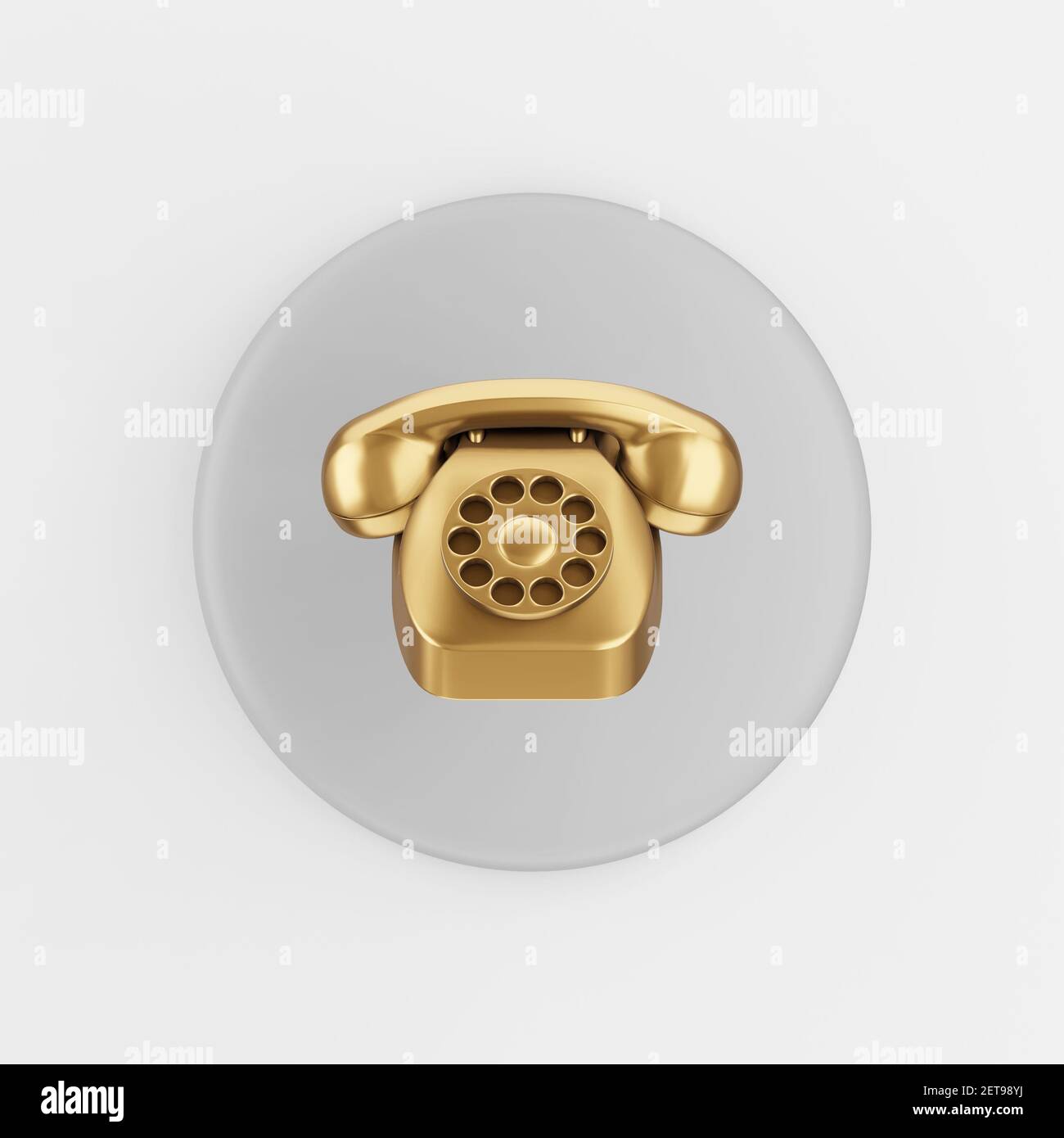 Golden vintage telephone icon. 3d rendering gray round key button, interface ui ux element Stock ...