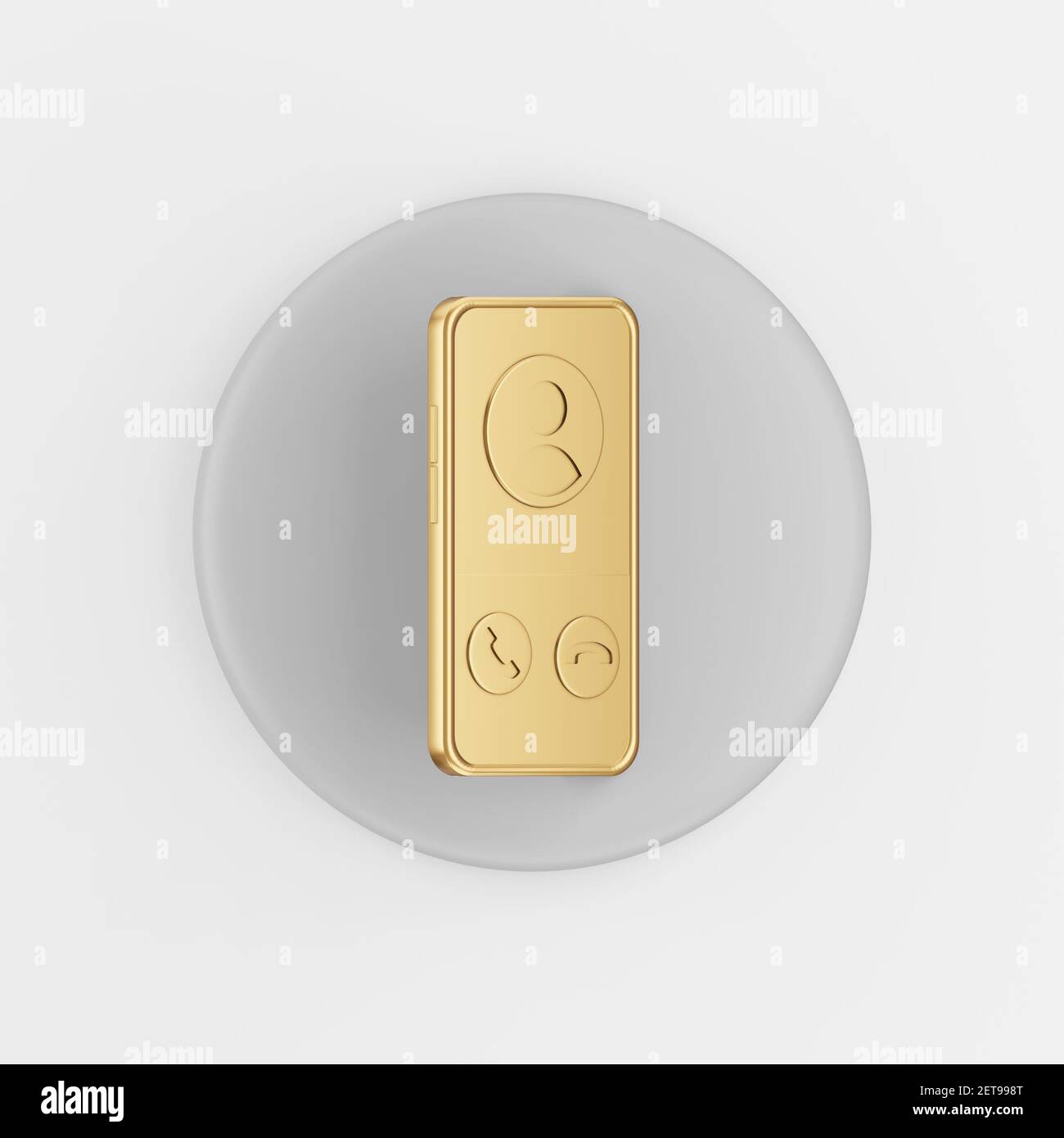 Golden smartphone icon. 3d rendering gray round key button, interface ui ux element Stock Photo ...