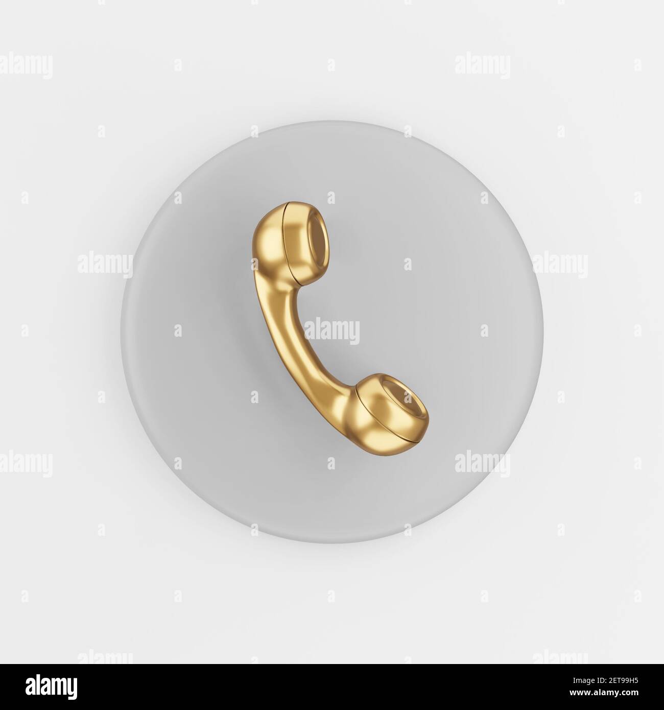 Gold vintage telephone handset icon. 3d rendering gray round key button, interface ui ux element ...