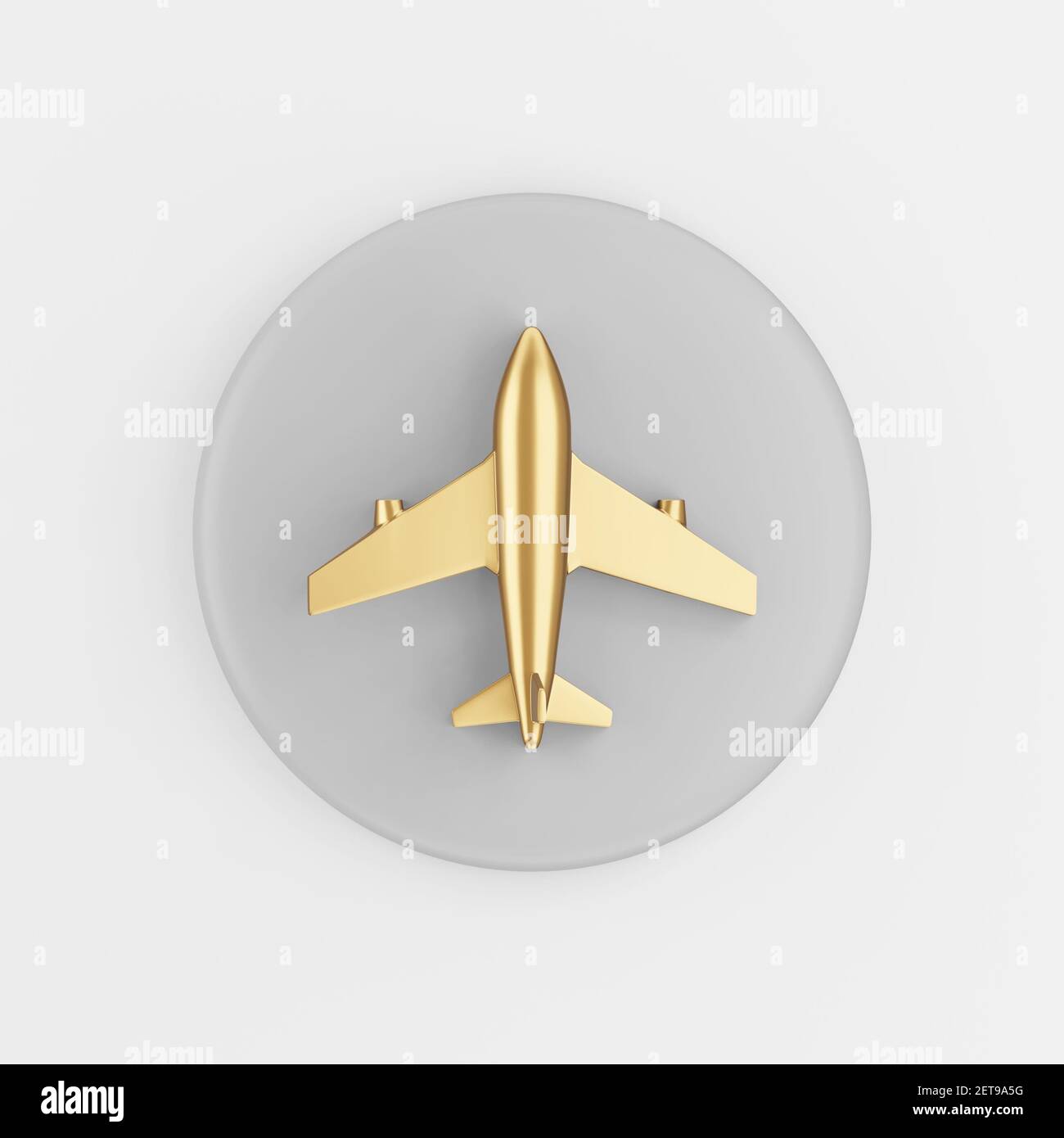 Golden plane icon. 3d rendering gray round key button, interface ui ux element Stock Photo - Alamy