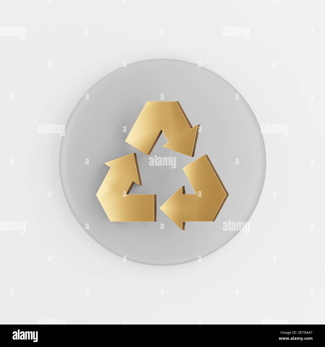 Recycling golden symbol icon. 3d rendering gray round key button, interface ui ux element Stock ...