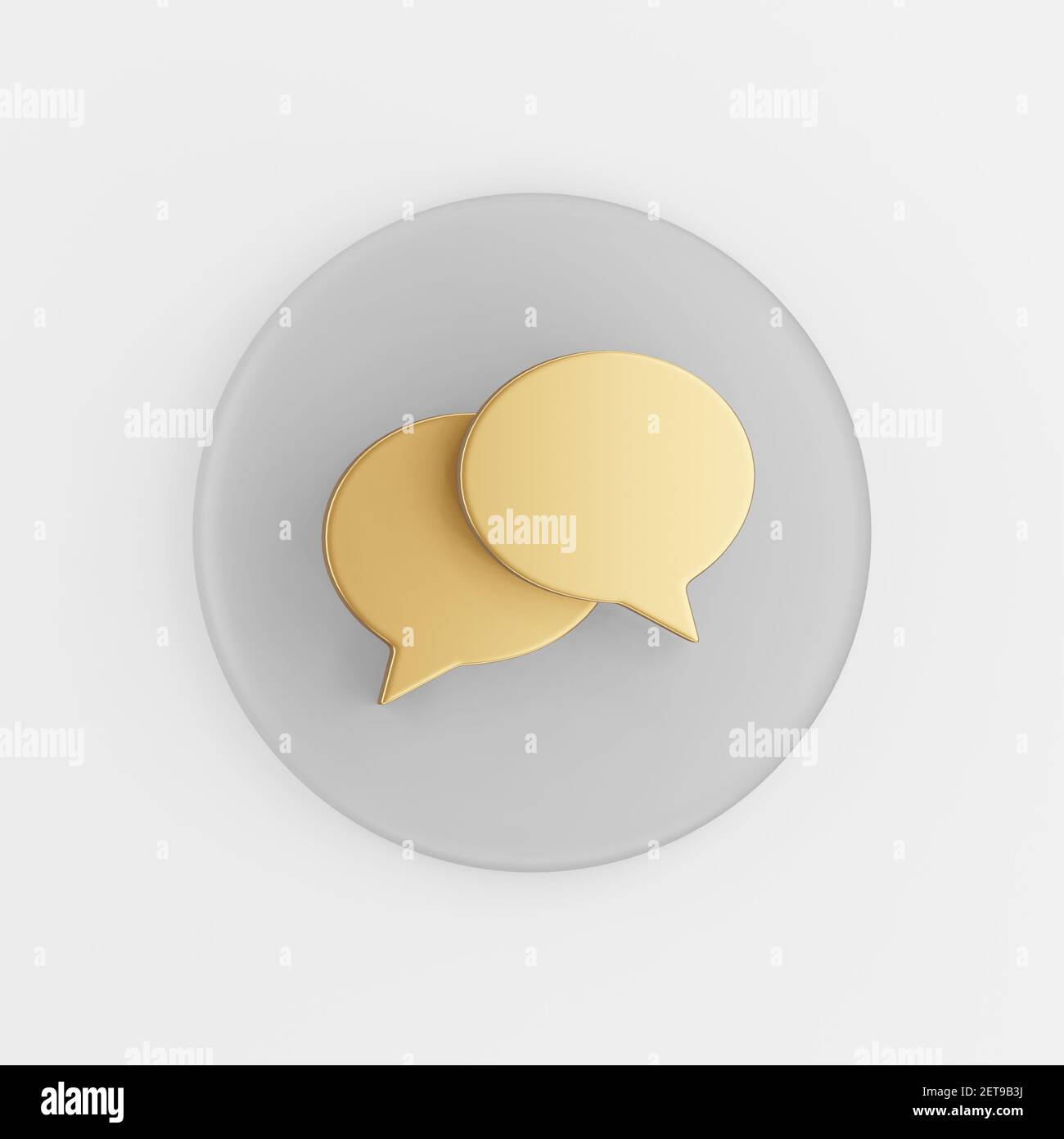 Gold round speech balloons icon. 3d rendering gray round key button, interface ui ux element ...