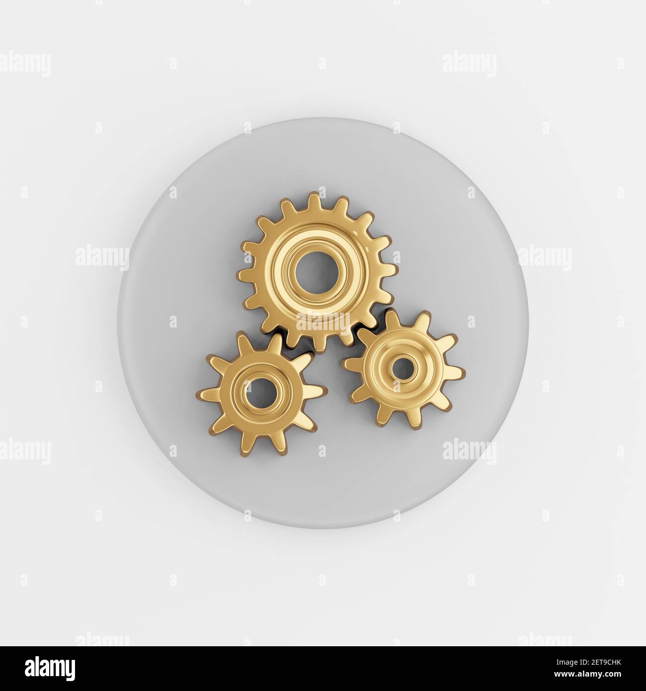 Golden gears icon. 3d rendering gray round key button, interface ui ux element Stock Photo - Alamy