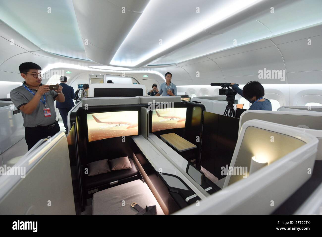 --FILE--Interior view of a full-size mock-up of the CR929 widebody jet ...