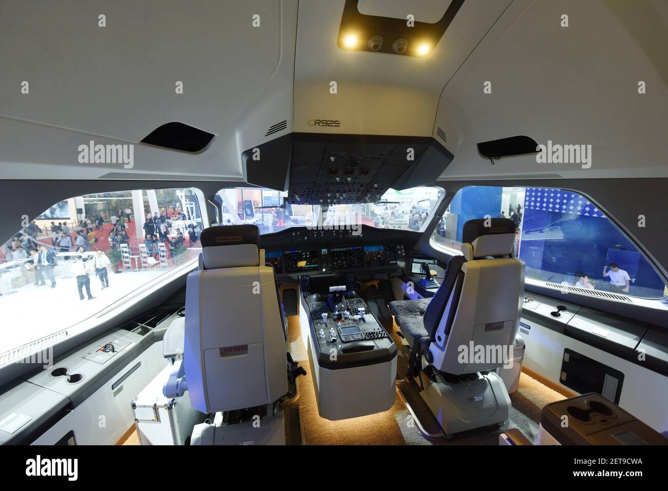 Interior view of a full-size mock-up of the CR929 widebody jet ...