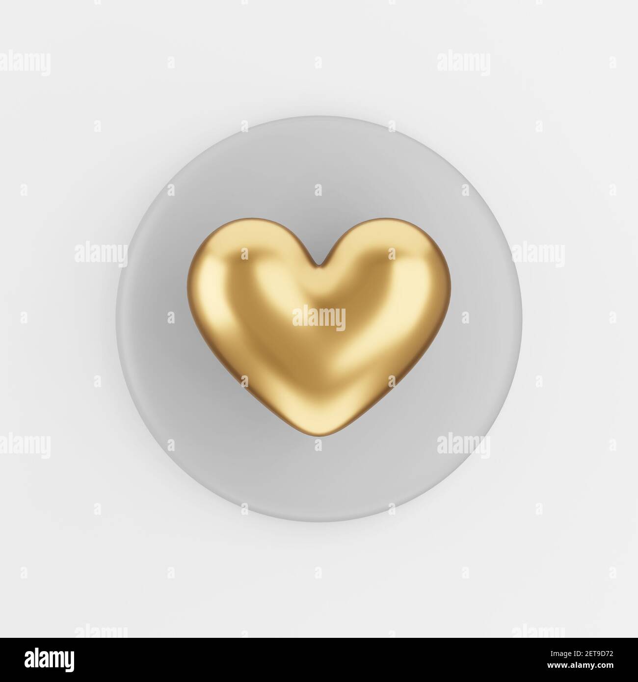 Golden realistic heart icon. 3d rendering gray round key button, interface ui ux element Stock ...