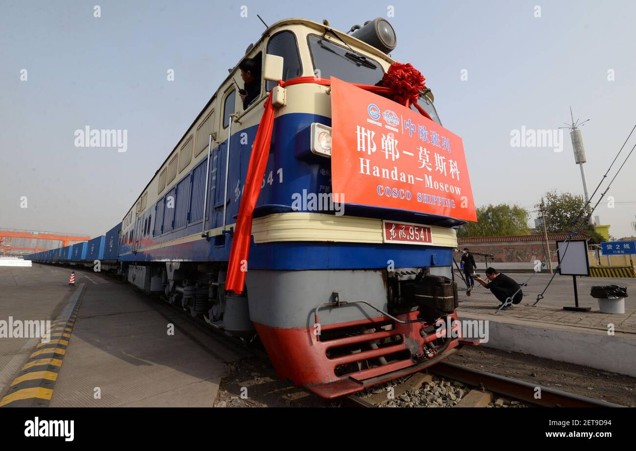 A China-Europe freight train that links Handan with Moscow of Russia is ...