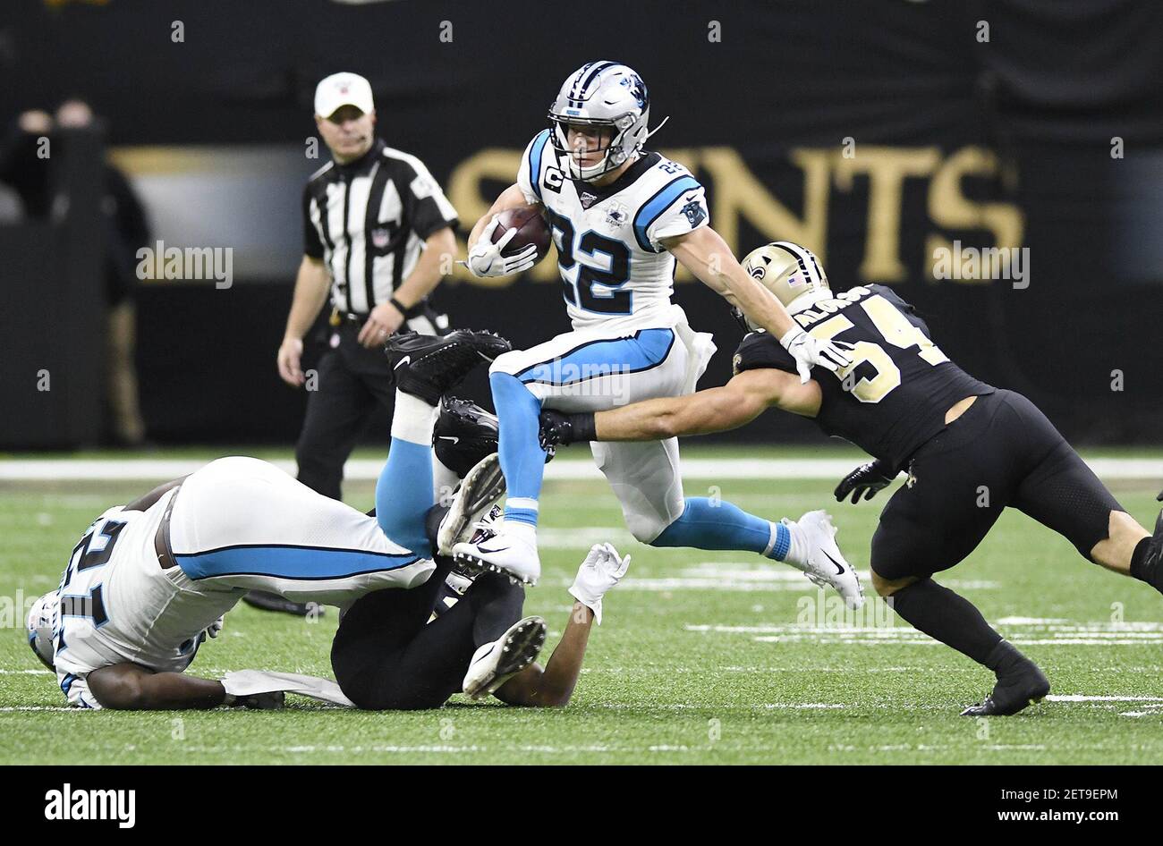 Carolina Panthers running back Christian McCaffrey (22) runs past New ...
