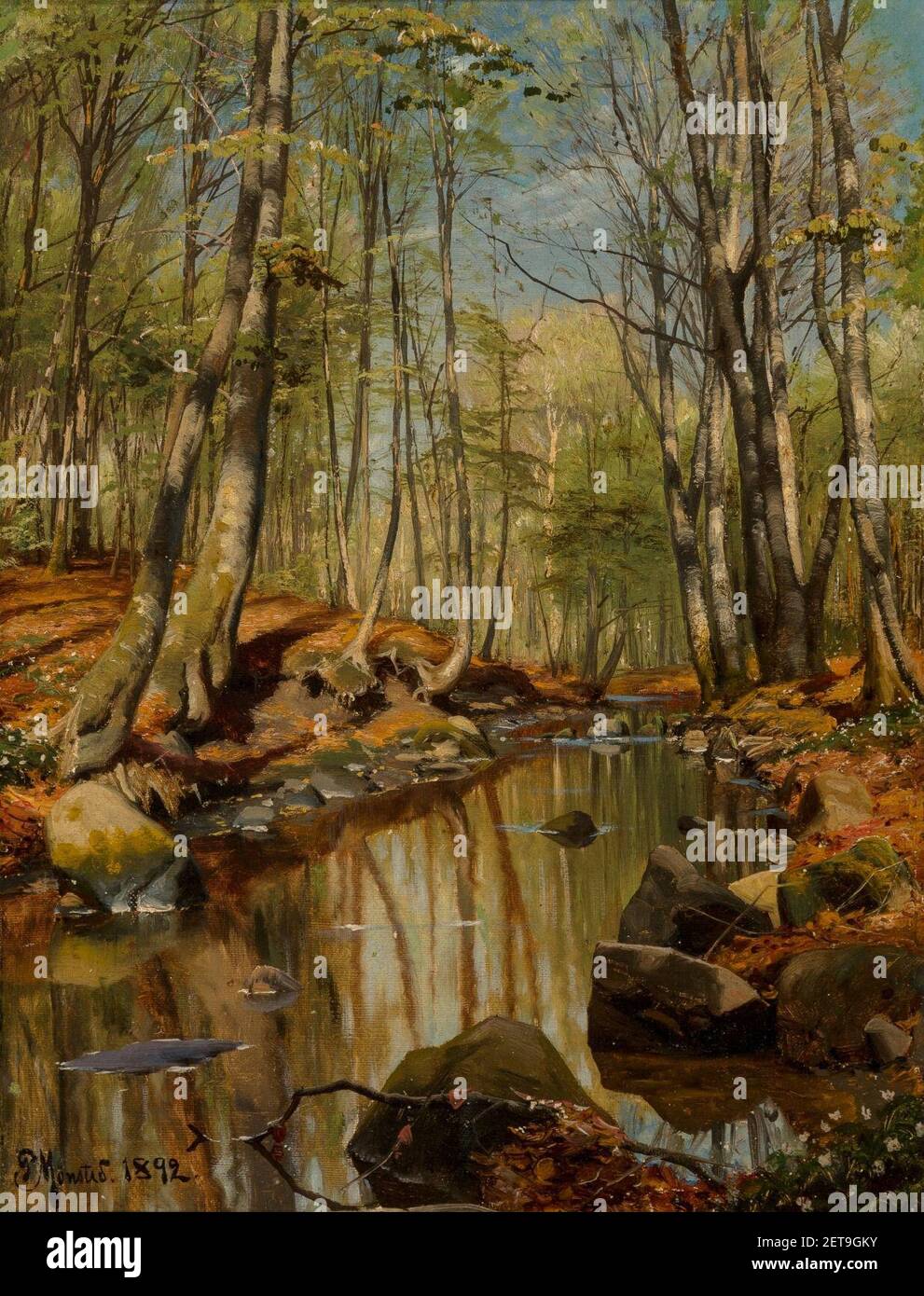 Peder Mønsted - A wooded river landscape Stock Photo - Alamy