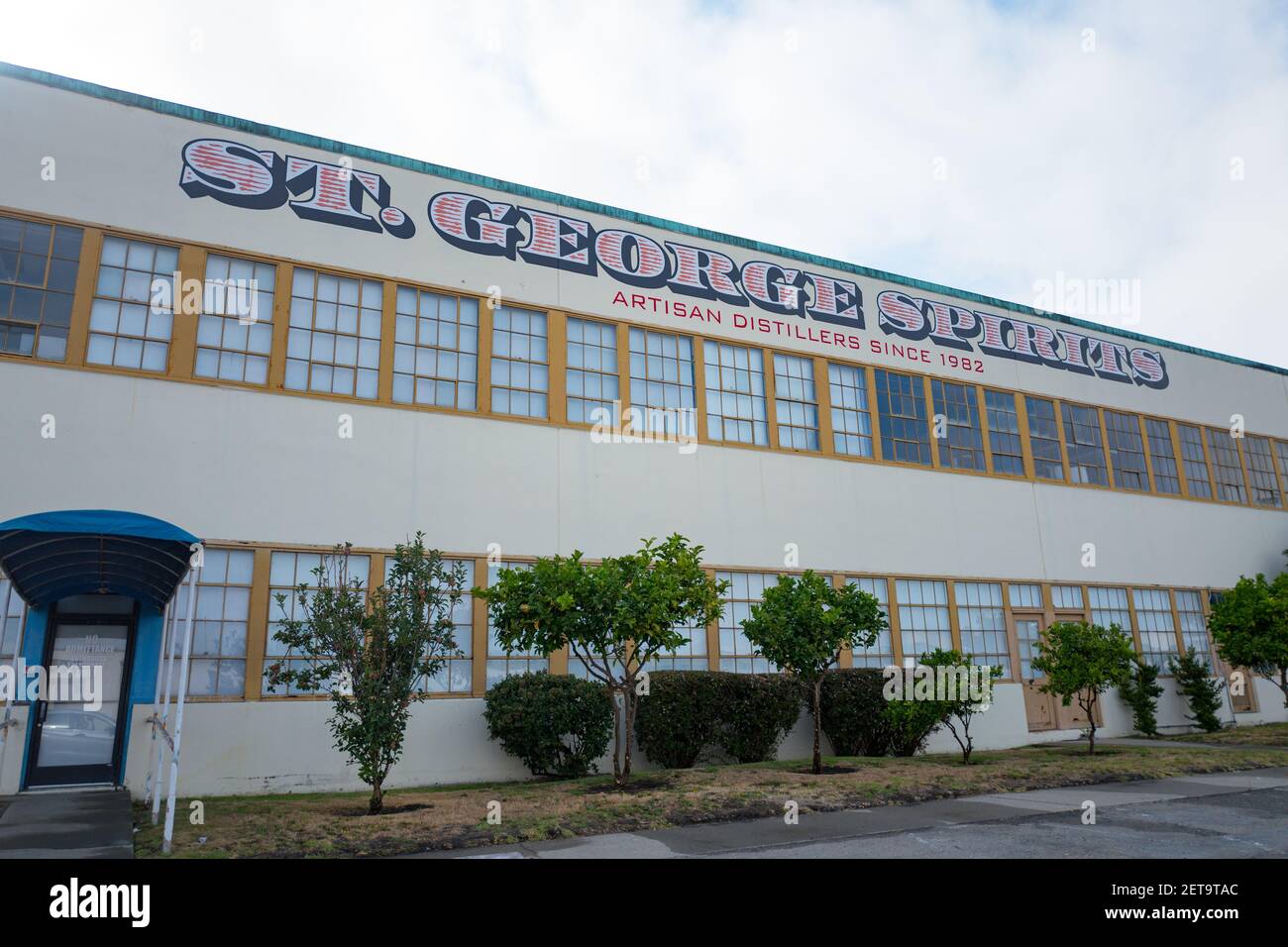 Facade with logo at headquarters of artisan distiller Saint George ...