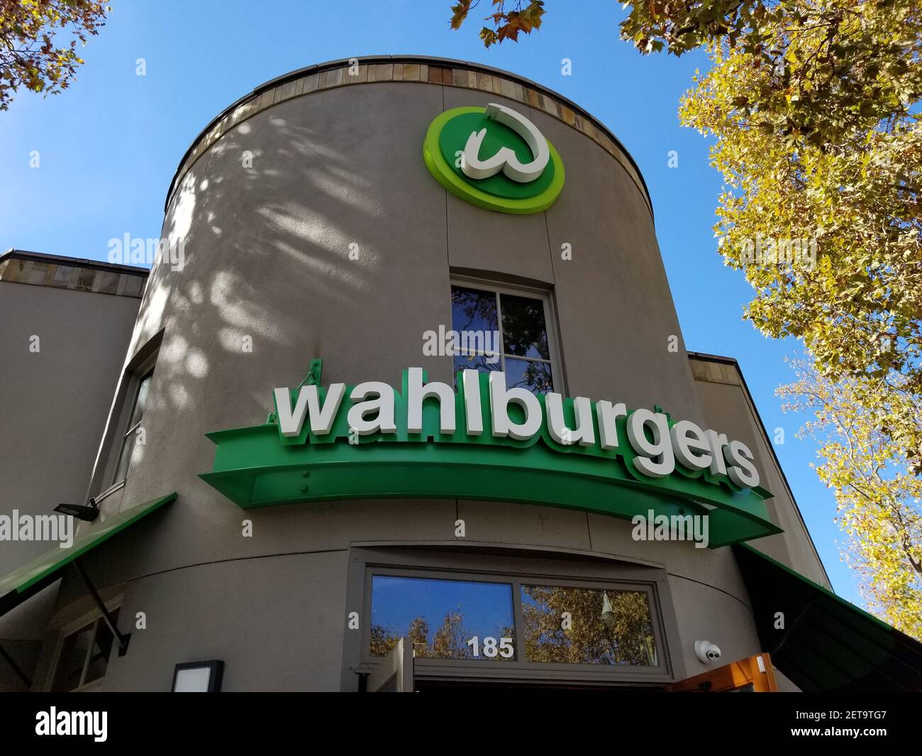 Facade of Wahlburgers, a burger restaurant owned by actor Mark Wahlberg ...