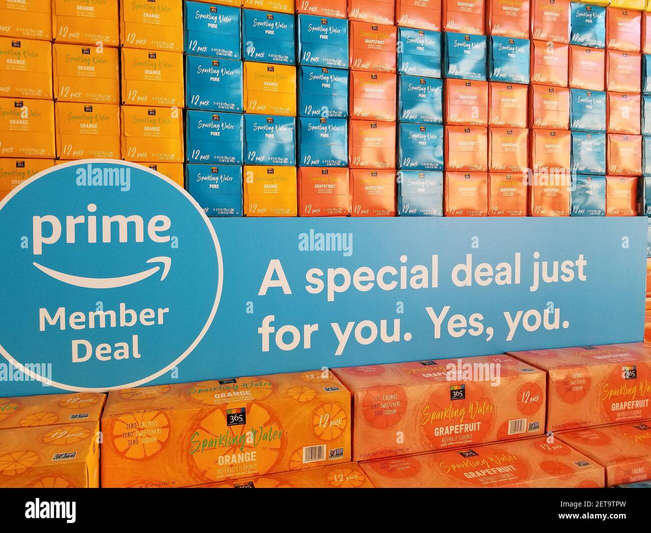 At a Whole Foods Market grocery store in San Ramon, California, signage ...