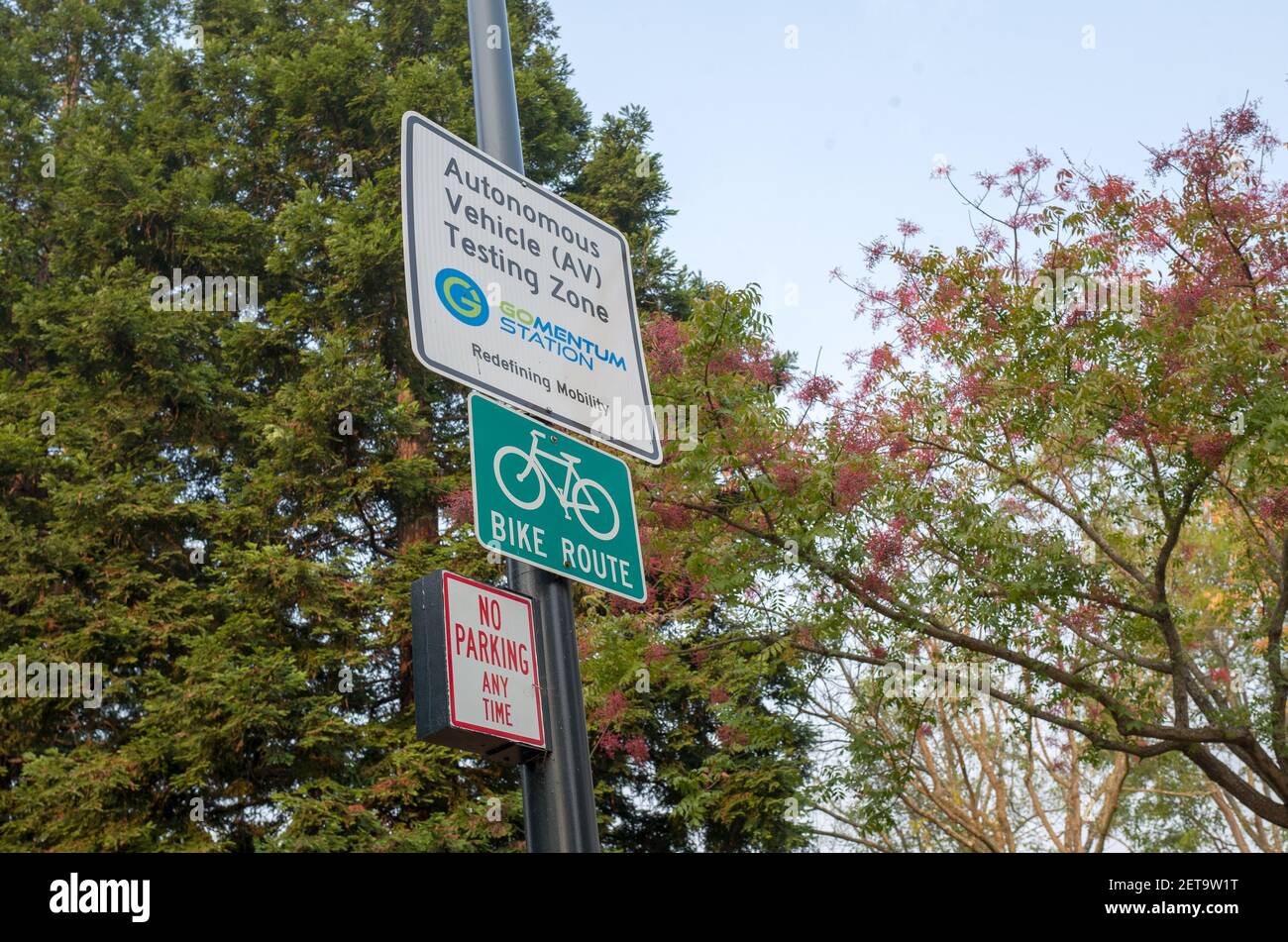 Road sign indicating that a portion of public road is an Autonomous ...