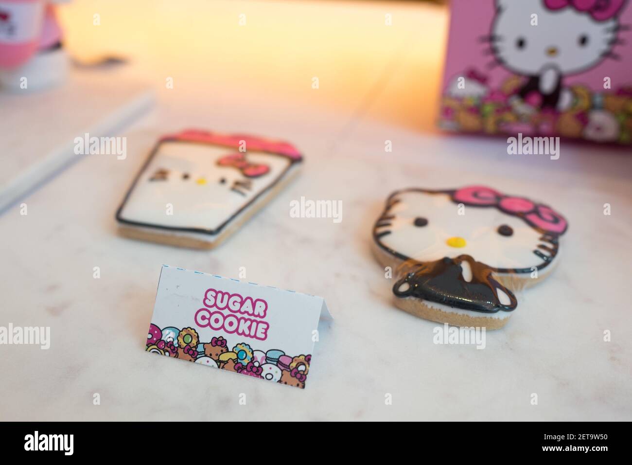 Merchandise and food on display at the Hello Kitty Cafe, a newly opened ...