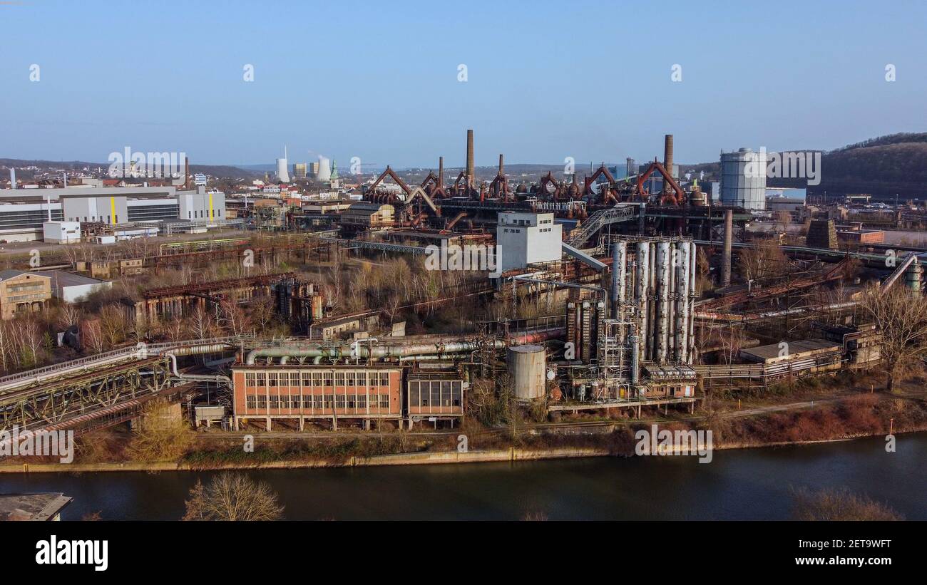 Flight over an old factory site in Germany - World Heritage Site Stock ...