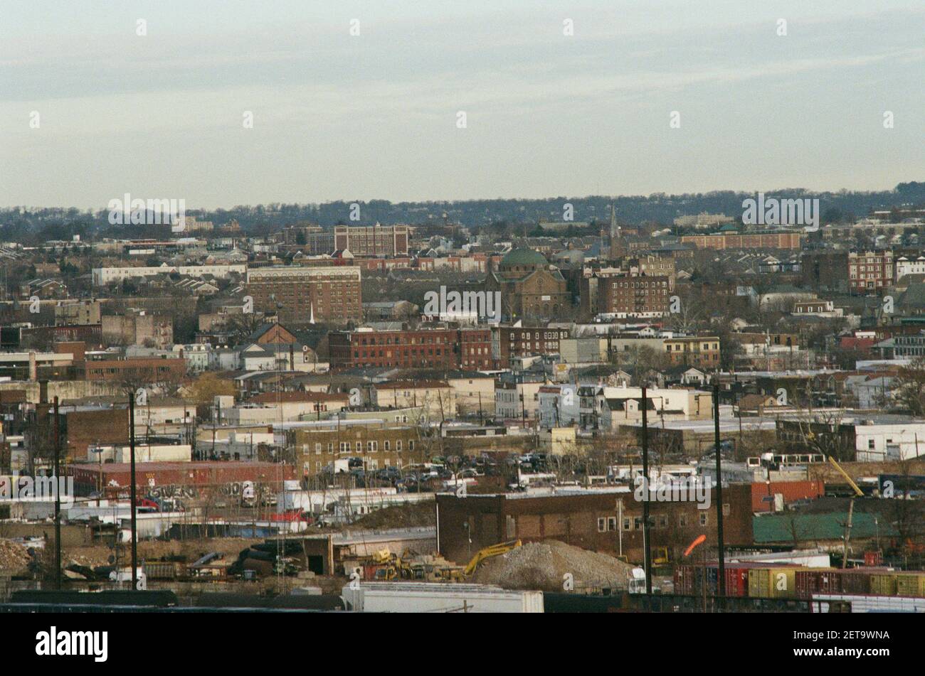 Aerial view of densely populated neighborhoods with row houses on the ...