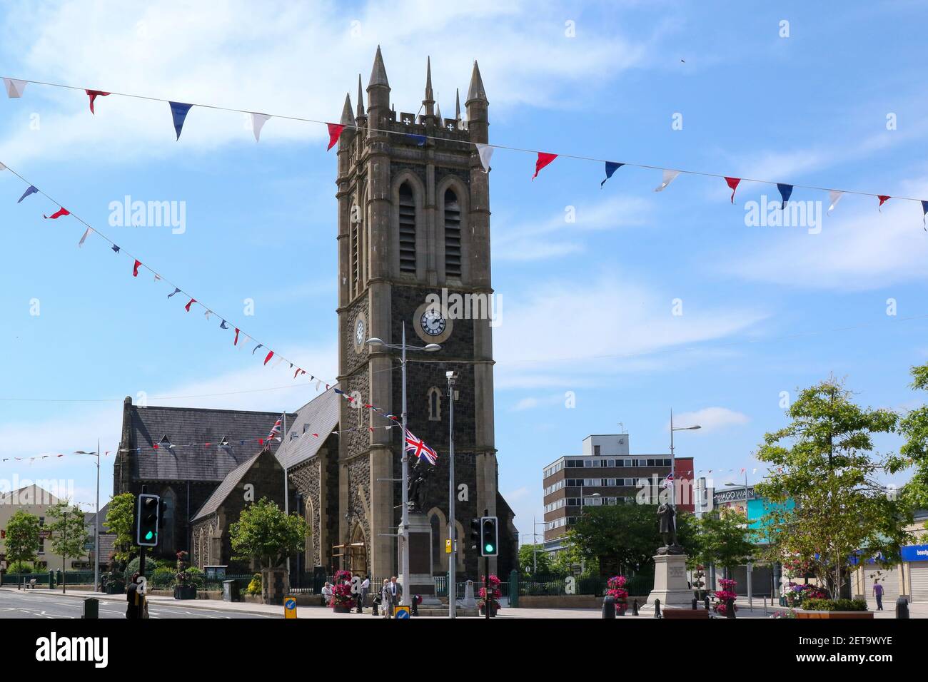 Summer Sunday Portadown, County Armagh, Northern Ireland. Red white and ...