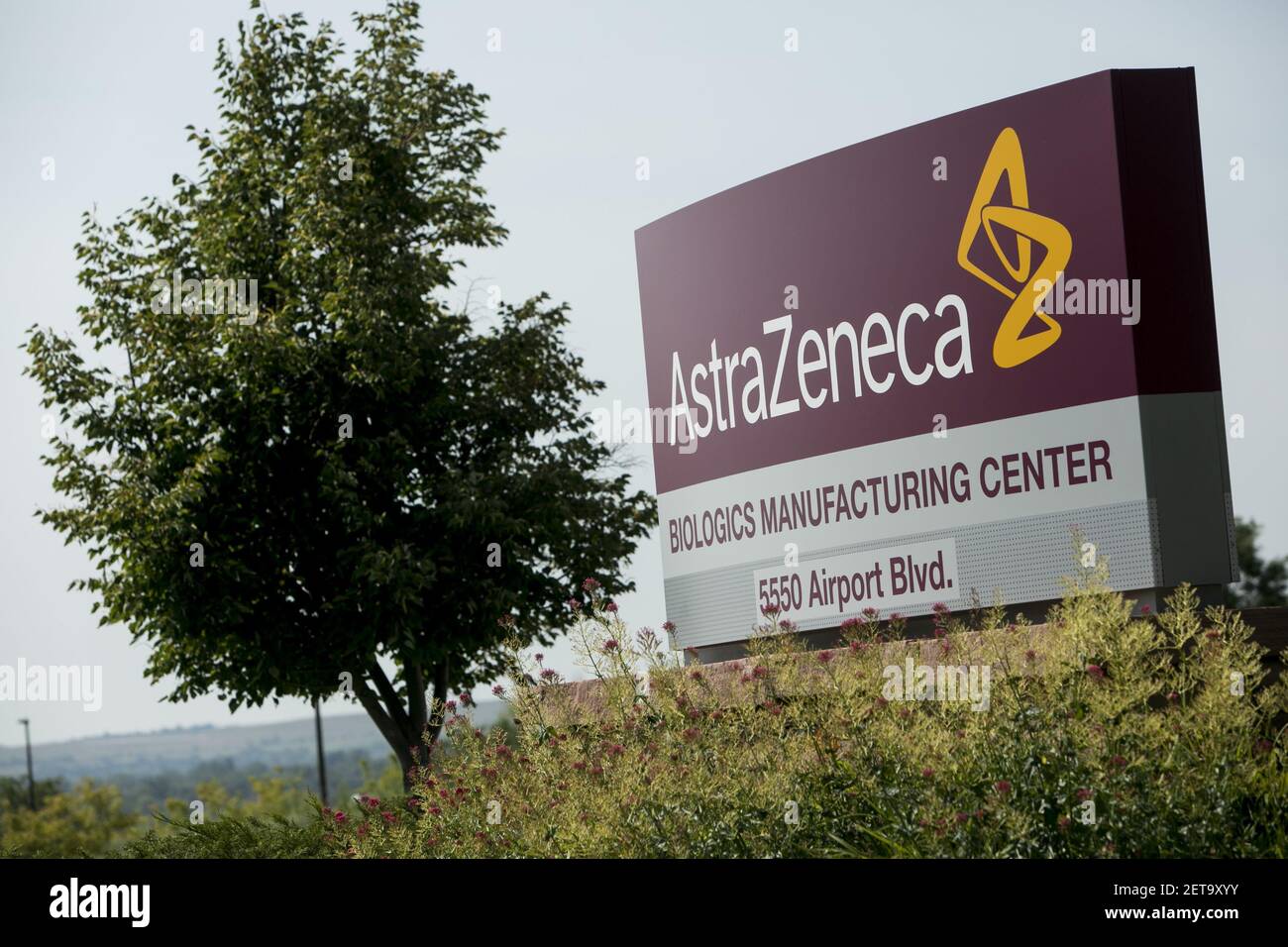 A logo sign outside of a facility occupied by AstraZeneca in Boulder ...