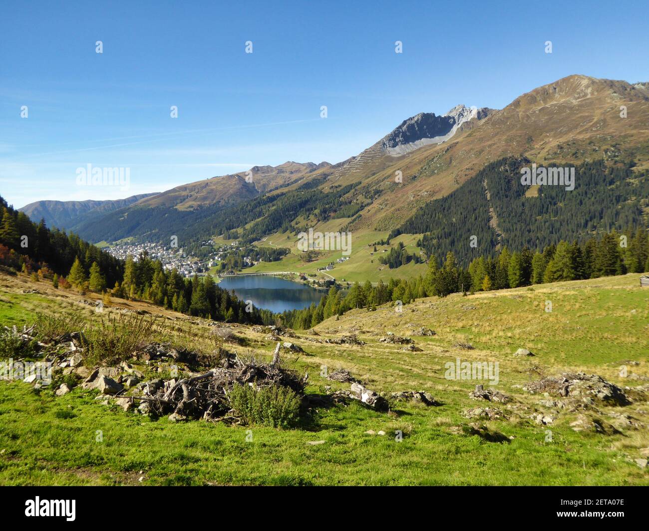 Davos Klosters Switzerland, hike next to lake of Davos, Swiss beautiful ...