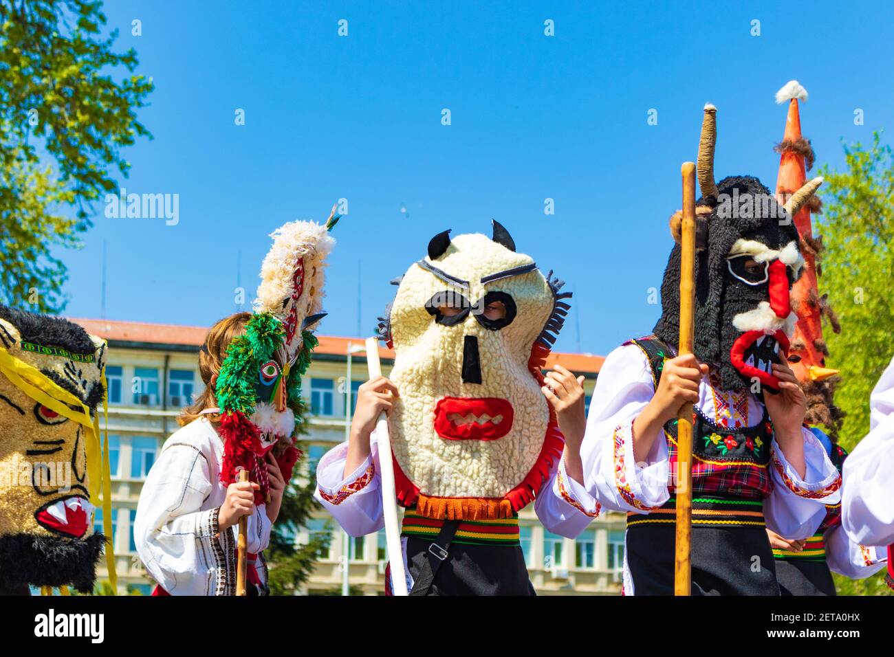 Bulgarian Kukeri at Varna Carnival.Kukeri are elaborately costumed ...