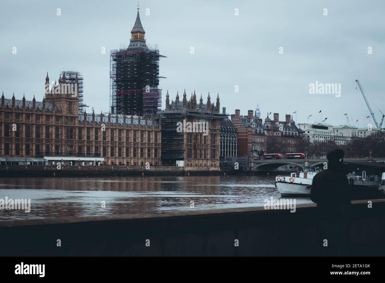 London UK January 2021 Cold freezing winter day in London, view of the ...