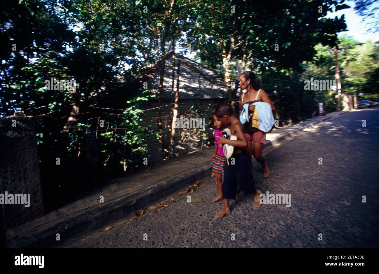 Los Charamicos Dominican Republic Mother With Two Children Stock Photo ...