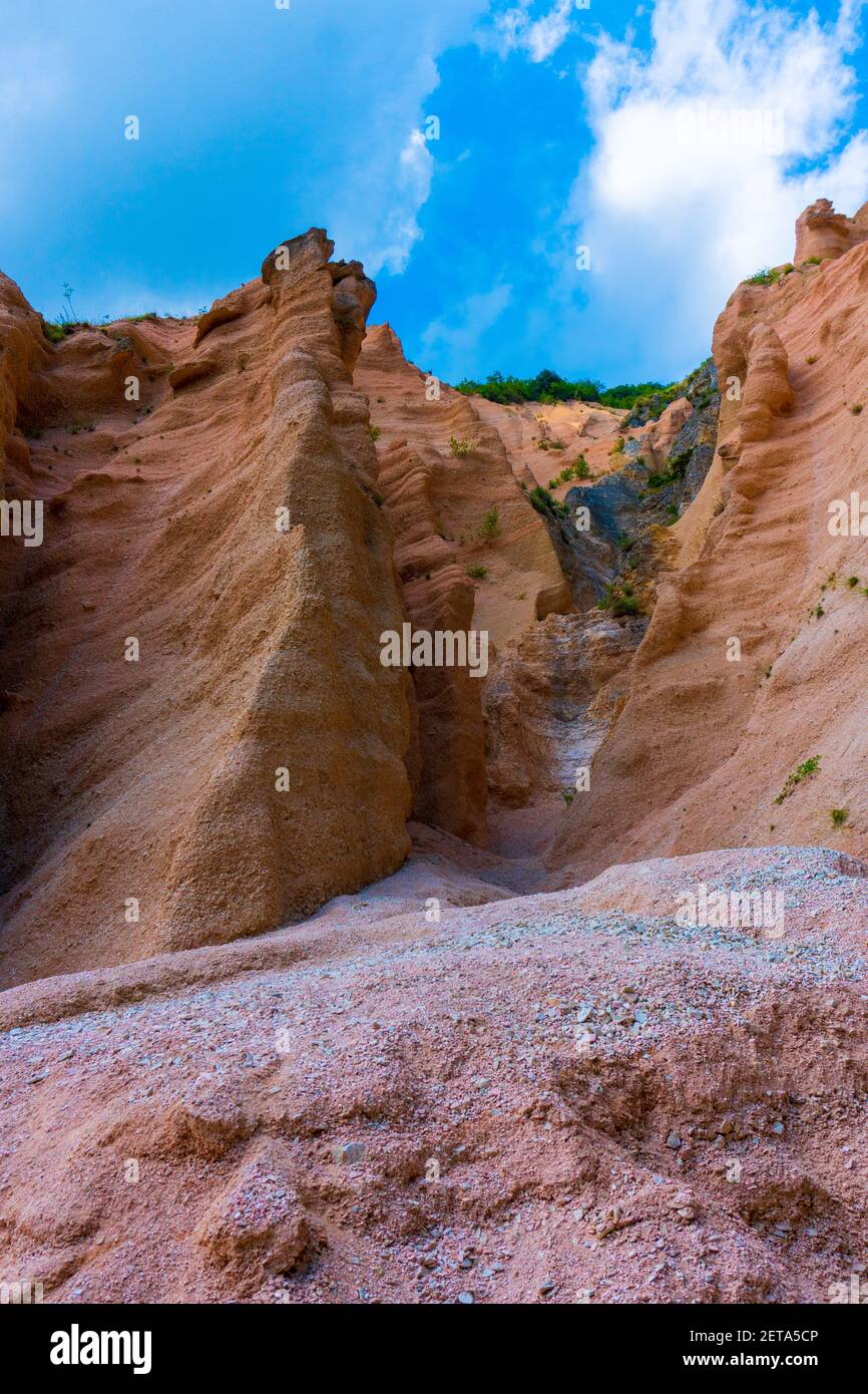 A beautiful landscape of the high sharp-edged desert cliffs on a clear ...