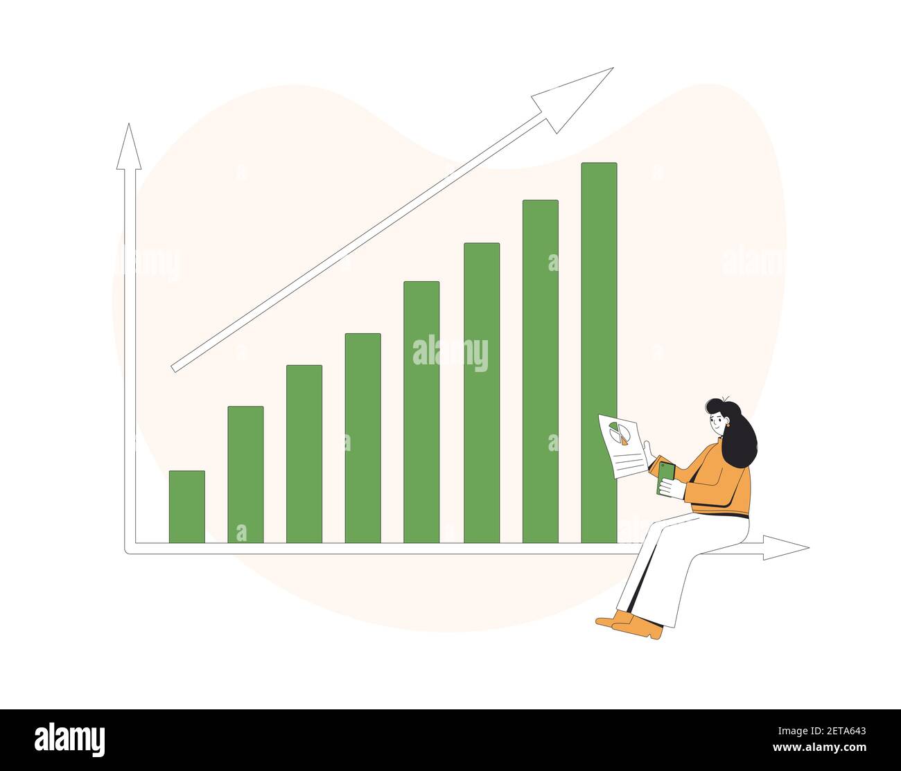 Investment concept. Young woman with stock market growing graph. Vector ...