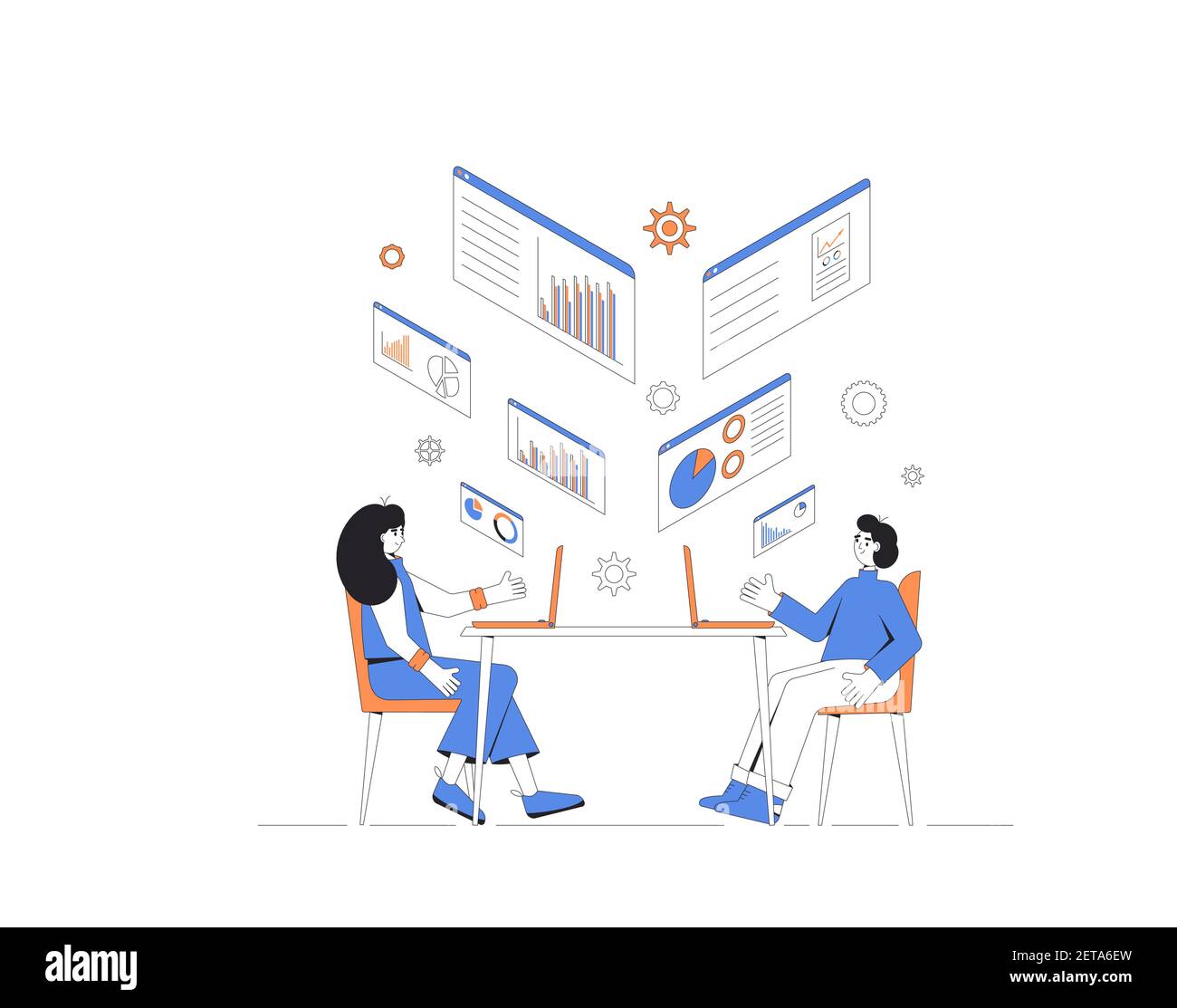 Data scientists. Business analyst concept. Characters with schemes and ...