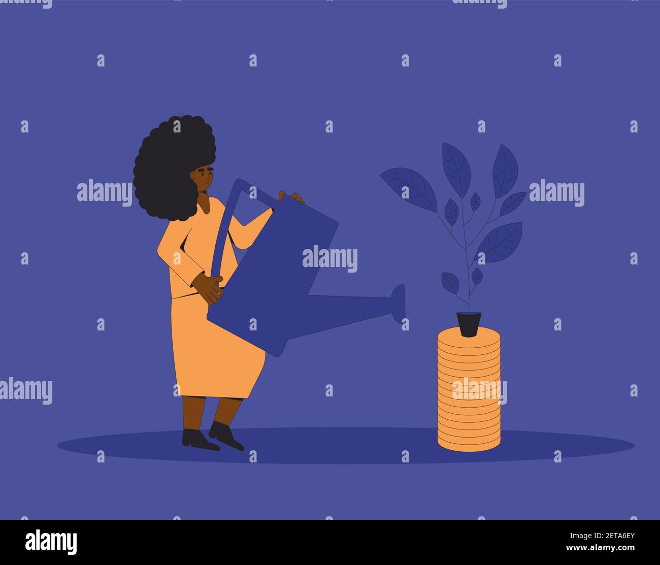 Profit concept. Business growth. African american woman wit pot ...