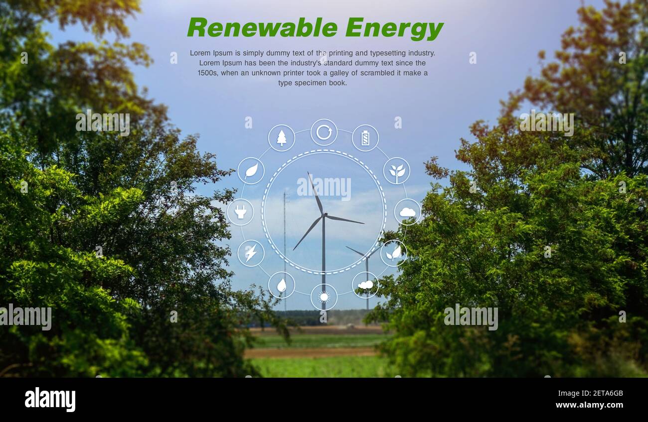 Collage Concept With Wind Turbines And Icons For Alternative Energy ...