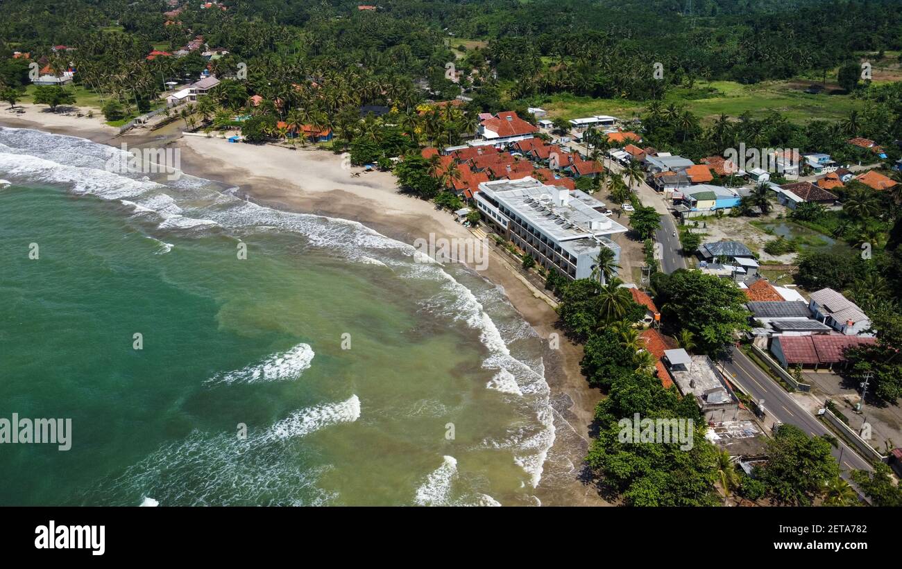 Aerial view of Karang Bolong Beach and Its Wonderful Sunset View. At ...