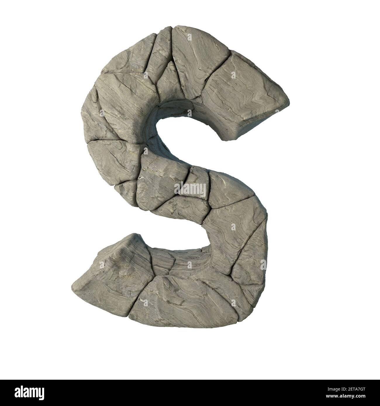 A 3D rendering illustration of the letter S formed with cracked rocks ...