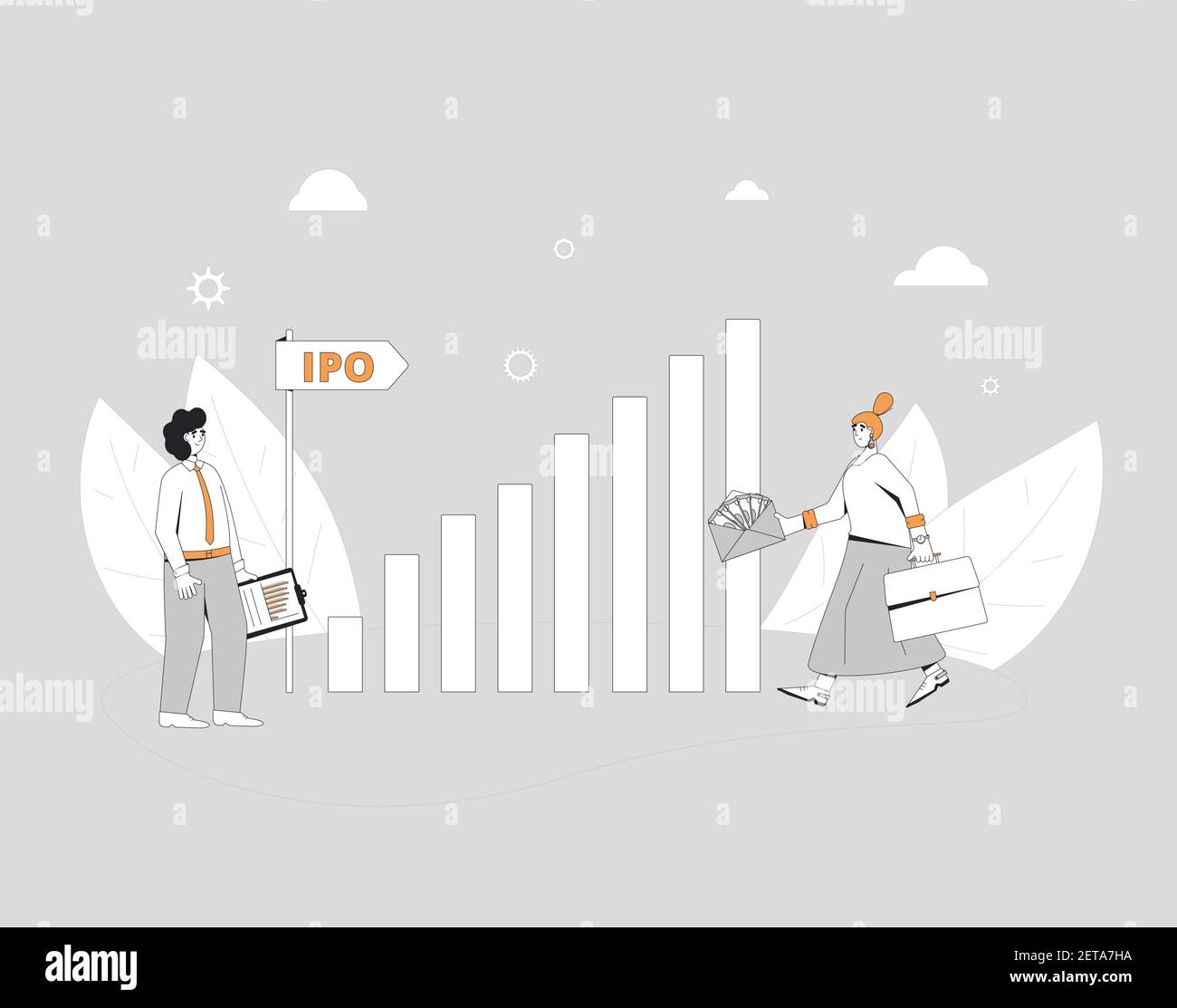 IPO concept. Initial Public Offering. Vector color line art ...