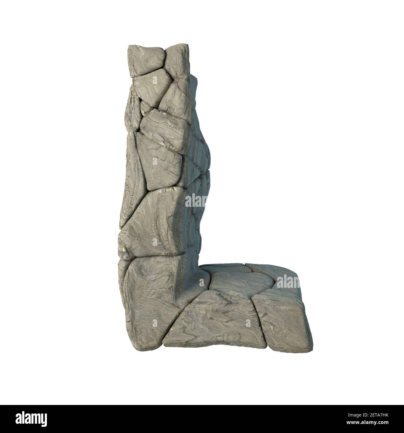A 3D rendering illustration of the letter L formed with cracked rocks ...