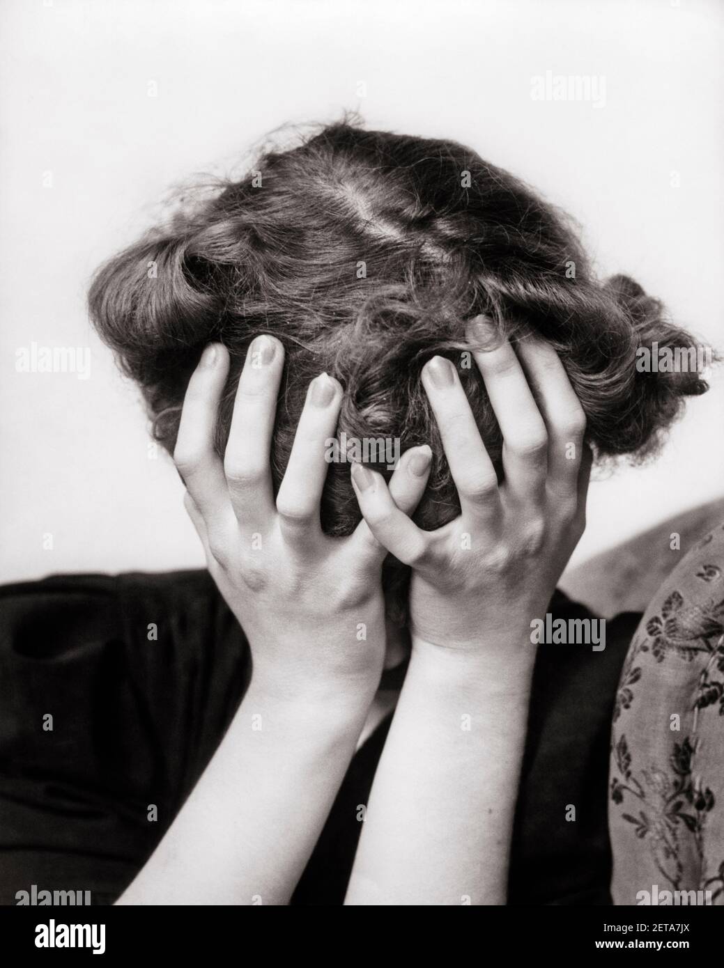1940s 1950s WOMAN HOLDING HER HEAD WITH BOTH HANDS HEADACHE PAIN ...