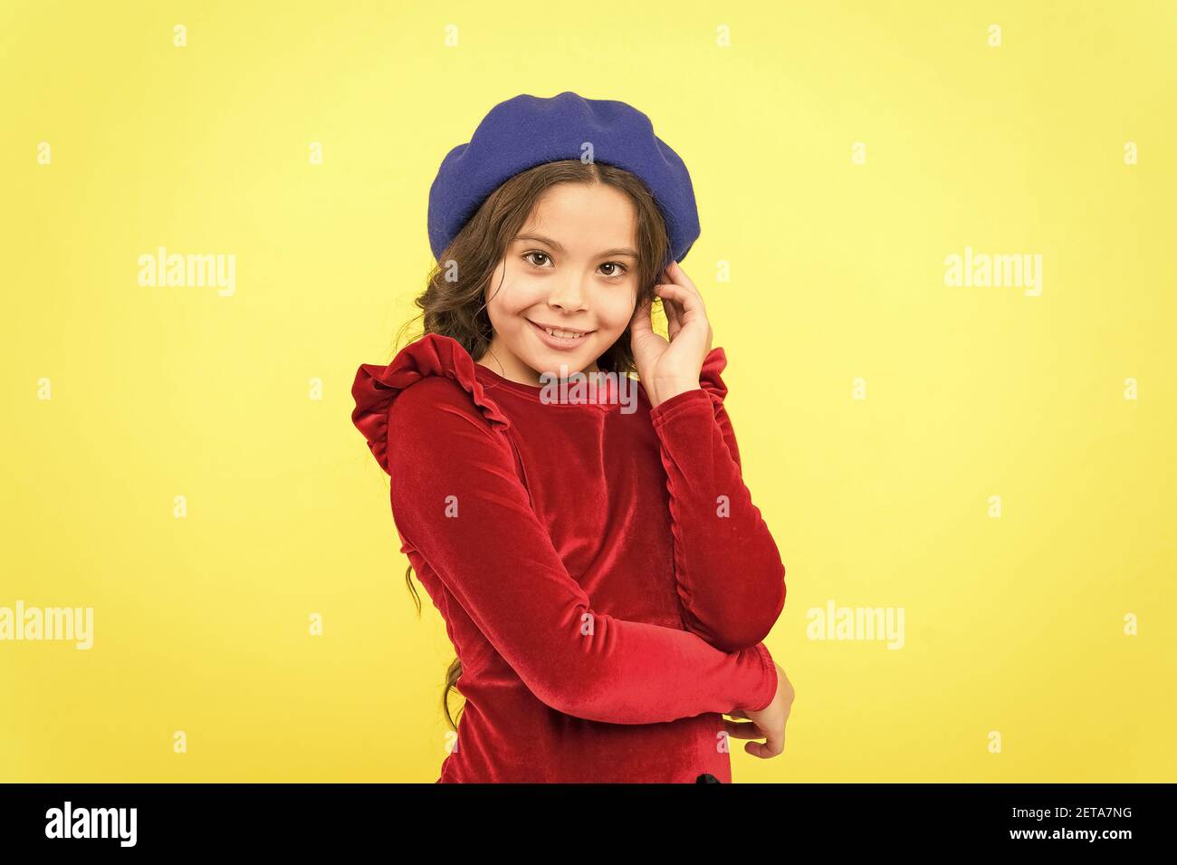looking co cute. smiling stylish teen girl in french beret. parisian ...