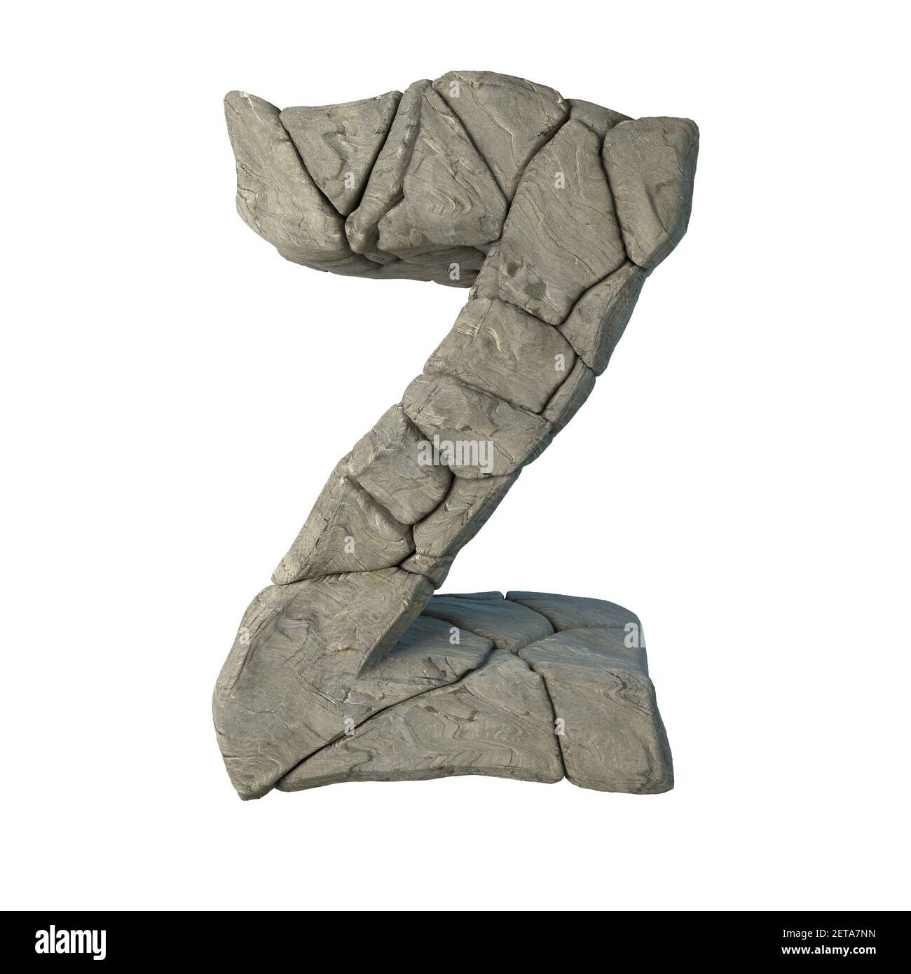 A 3D rendering illustration of the letter Z formed with cracked rocks ...