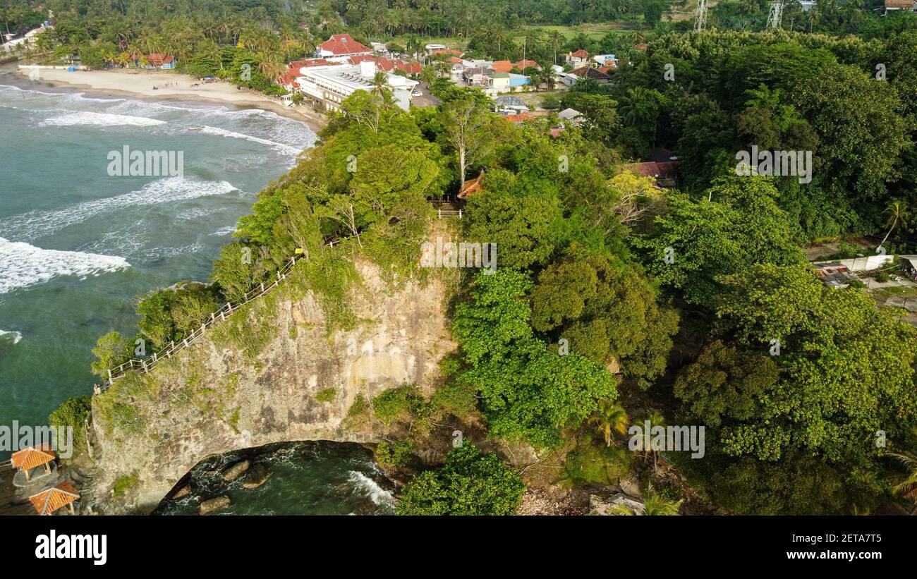 Aerial view of Karang Bolong Beach and Its Wonderful Sunset View. At ...