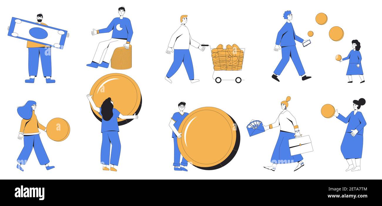 Finance concept. Different characters with money isolated on white ...