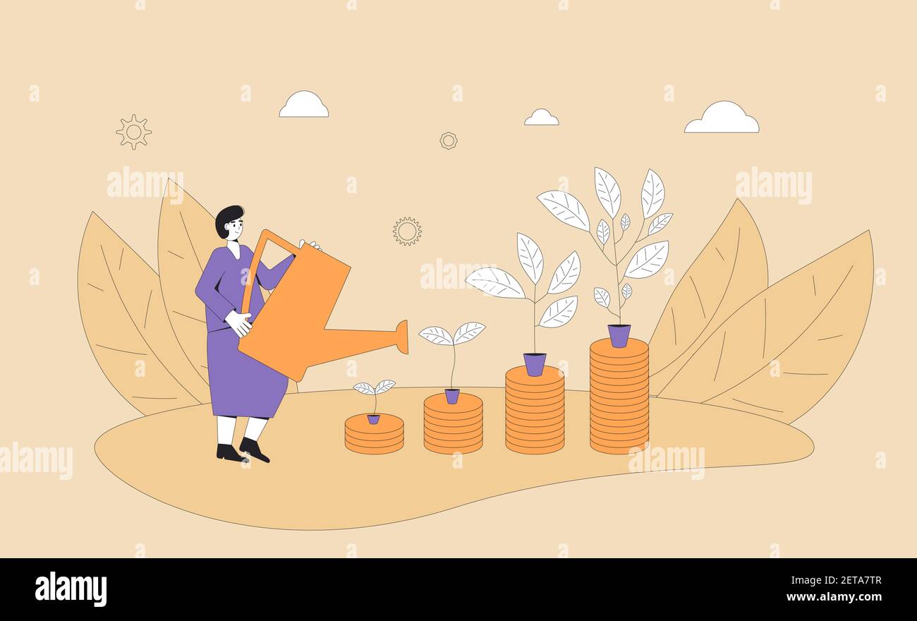 Profit concept. Business growth. Female retail investor with pot ...